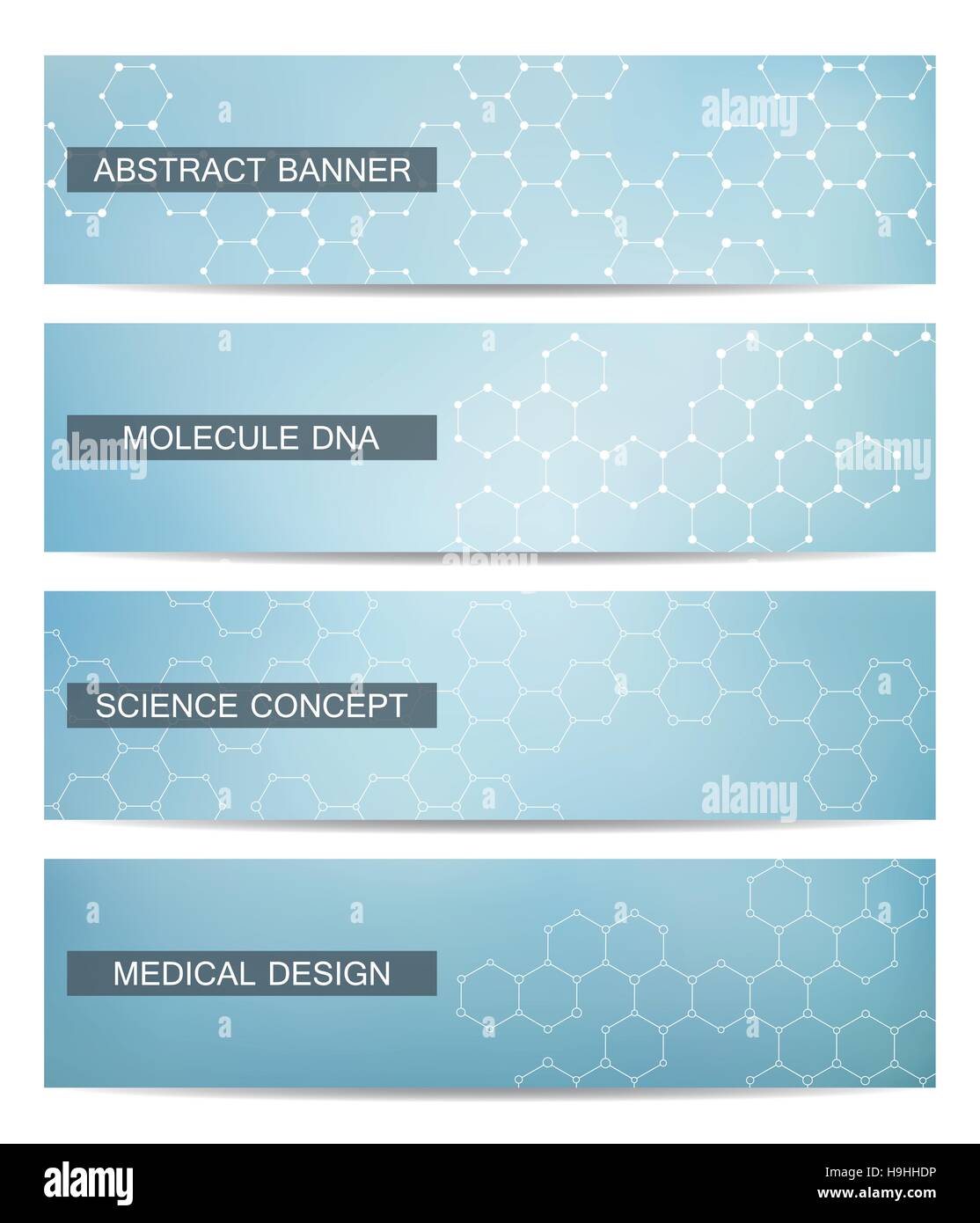 Set of modern scientific banners. Molecule structure DNA and neurons ...
