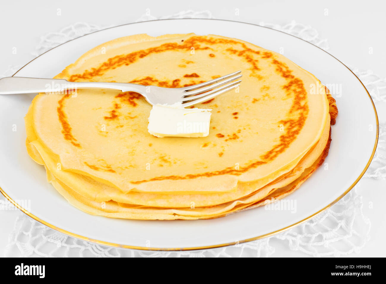 Tasty Pancakes Stack with Butter Studio Photo Stock Photo - Alamy