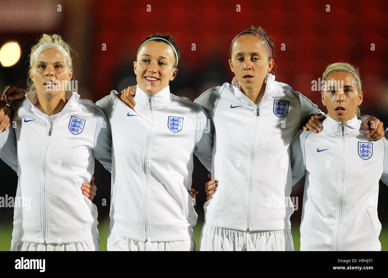(left to right) England's Rachel Dale, Lucy Bronze, Jo Potter and ...