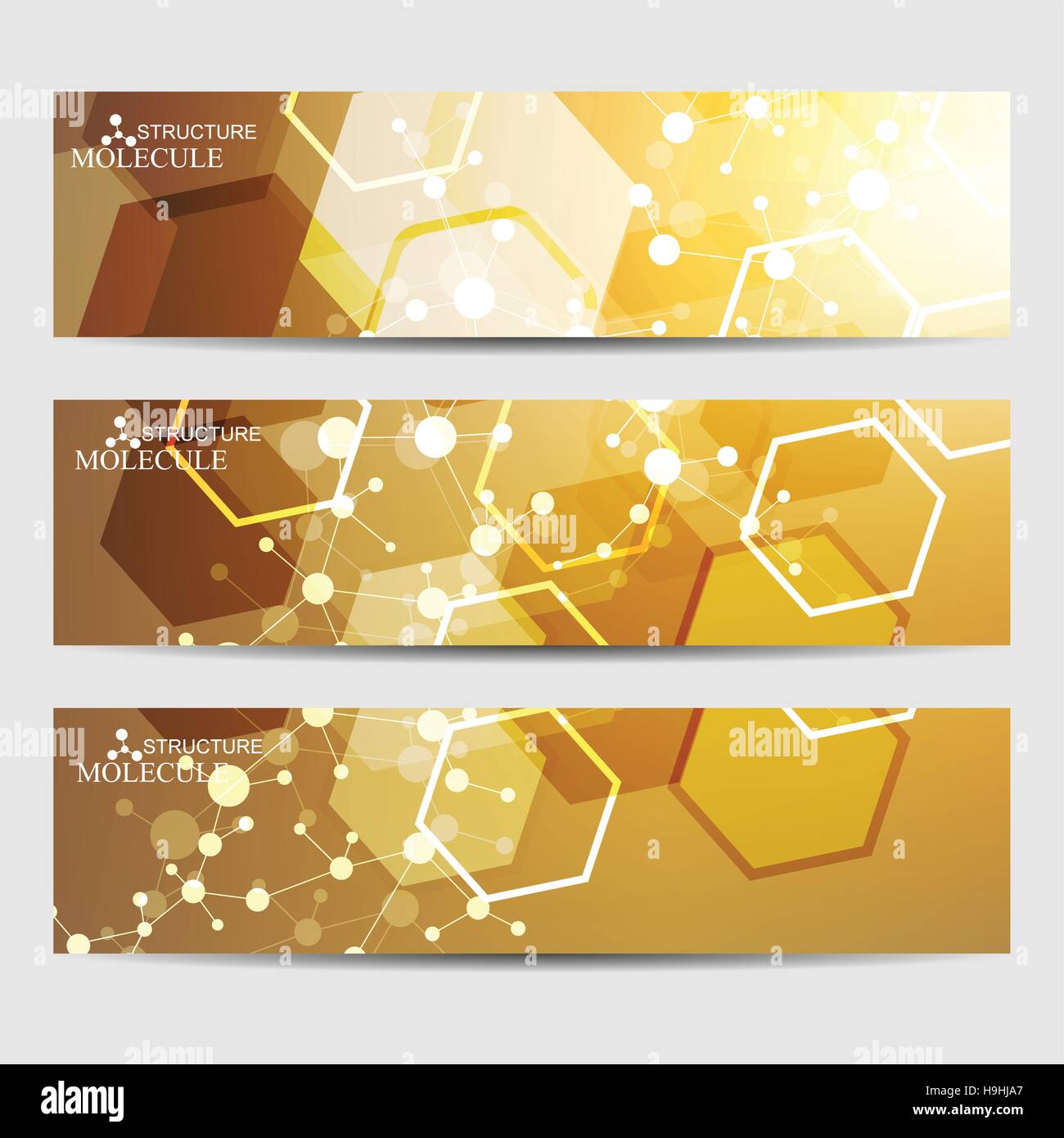 Abstract geometric banners molecule and communication. Science and ...