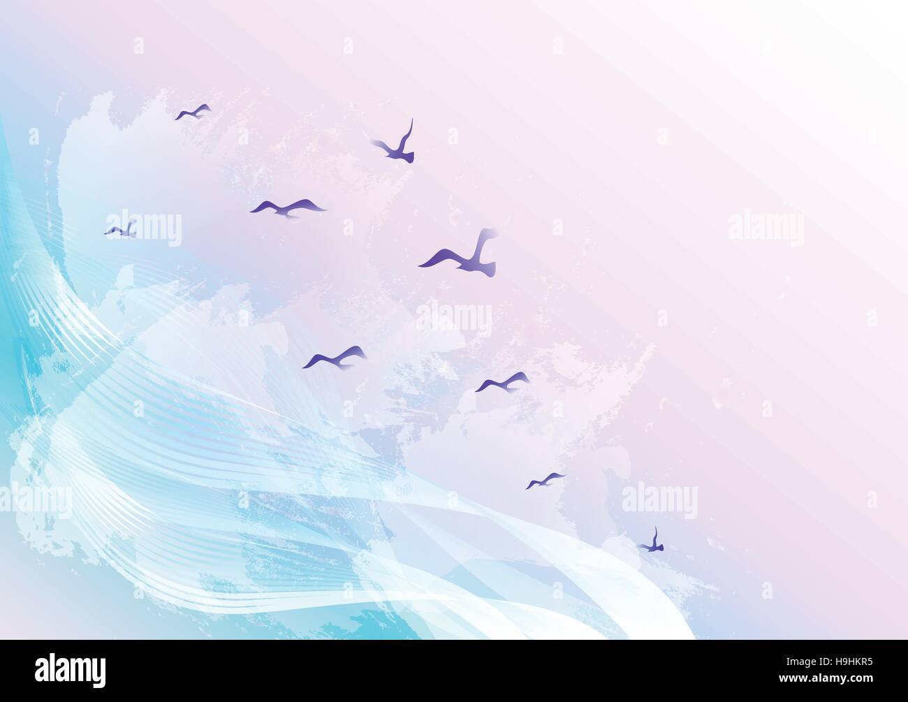 Light and bright abstract sky background with birds flying in the ...