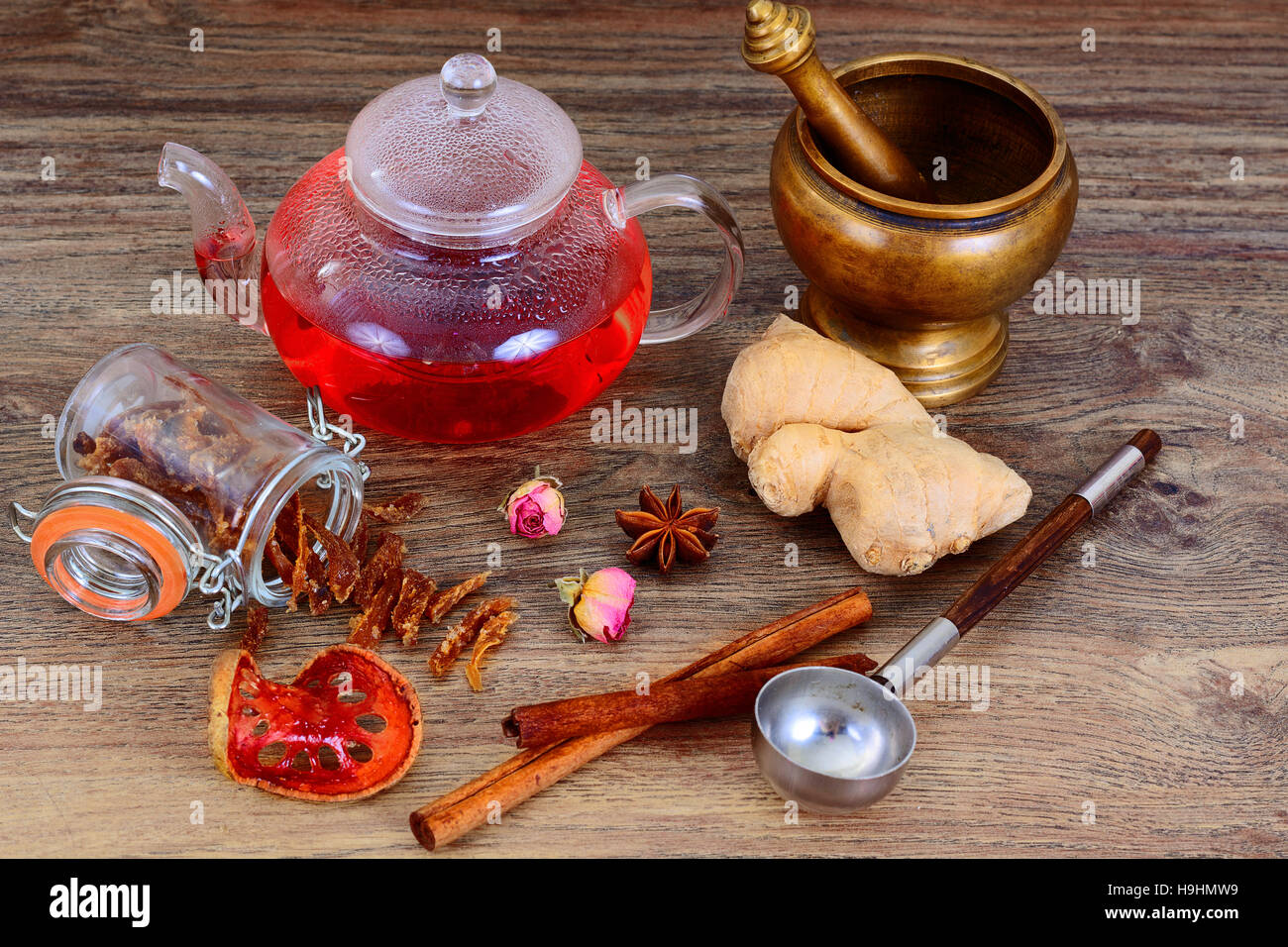 Fresh ginger, sun-dried, candied on Wood Background. Studio Photo Stock ...