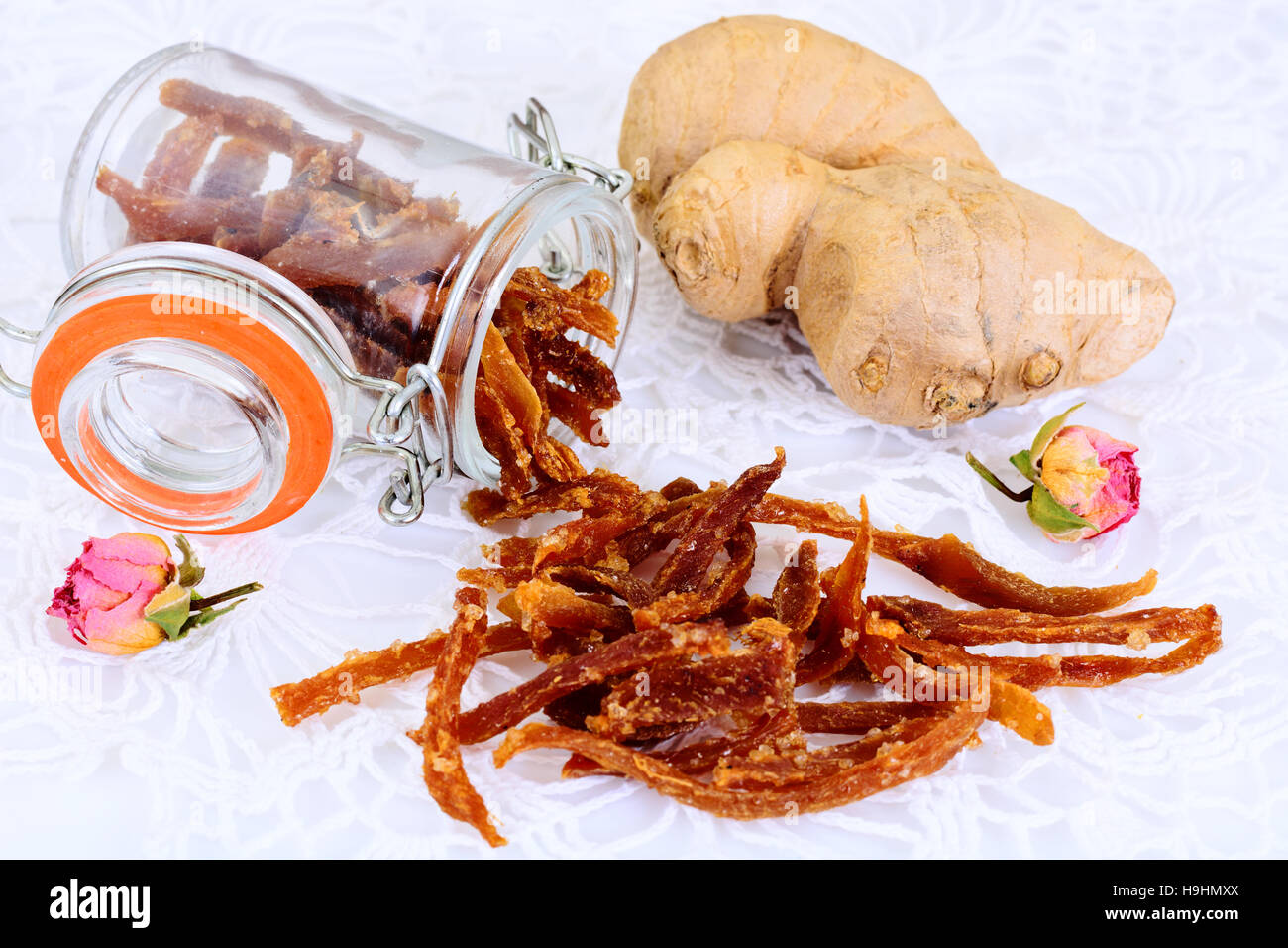 Fresh ginger, sun-dried, candied on White Background. Studio Photo ...