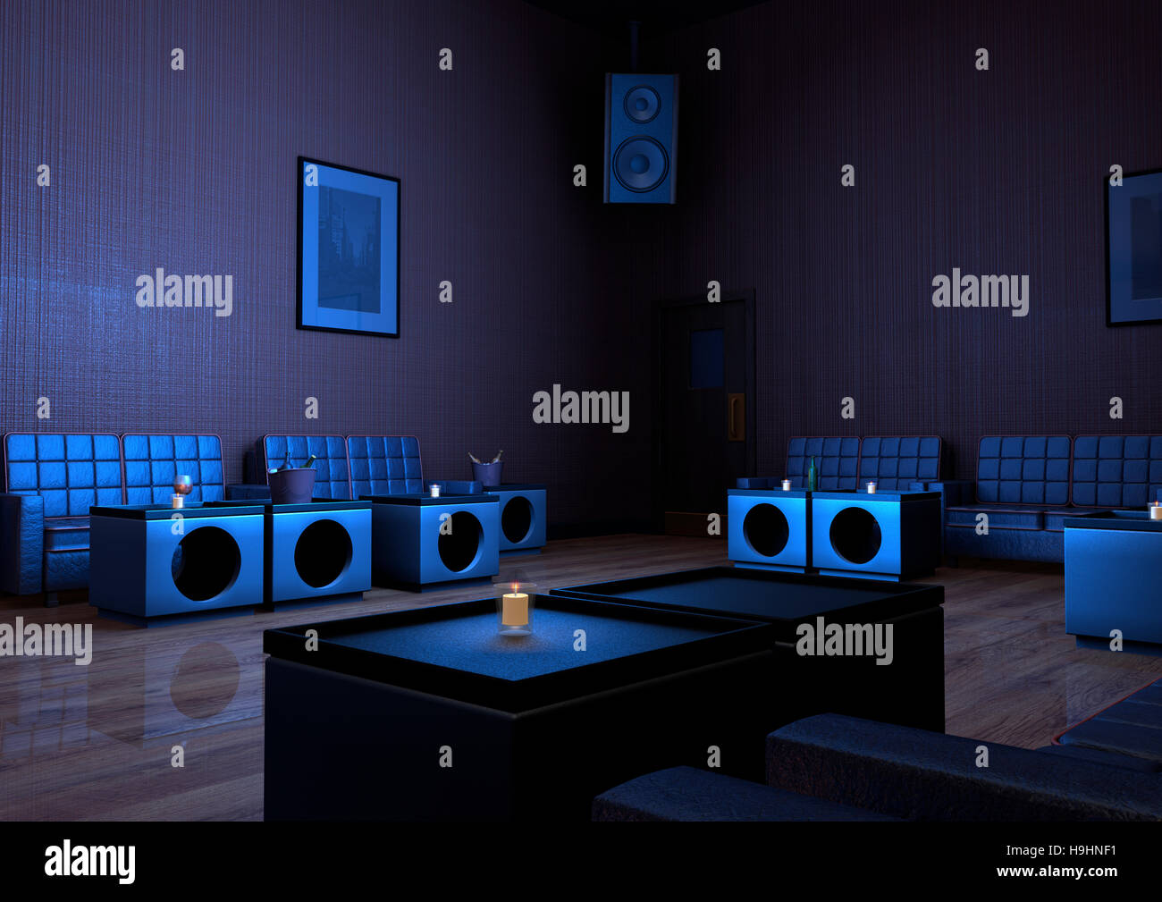 3D rendering of a luxury night lounge bar in a purple light Stock Photo ...