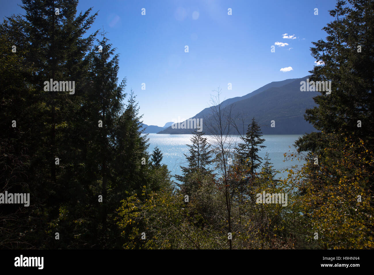 Howe Sound with blue sky mountains in background - Vancouver, BC Stock ...