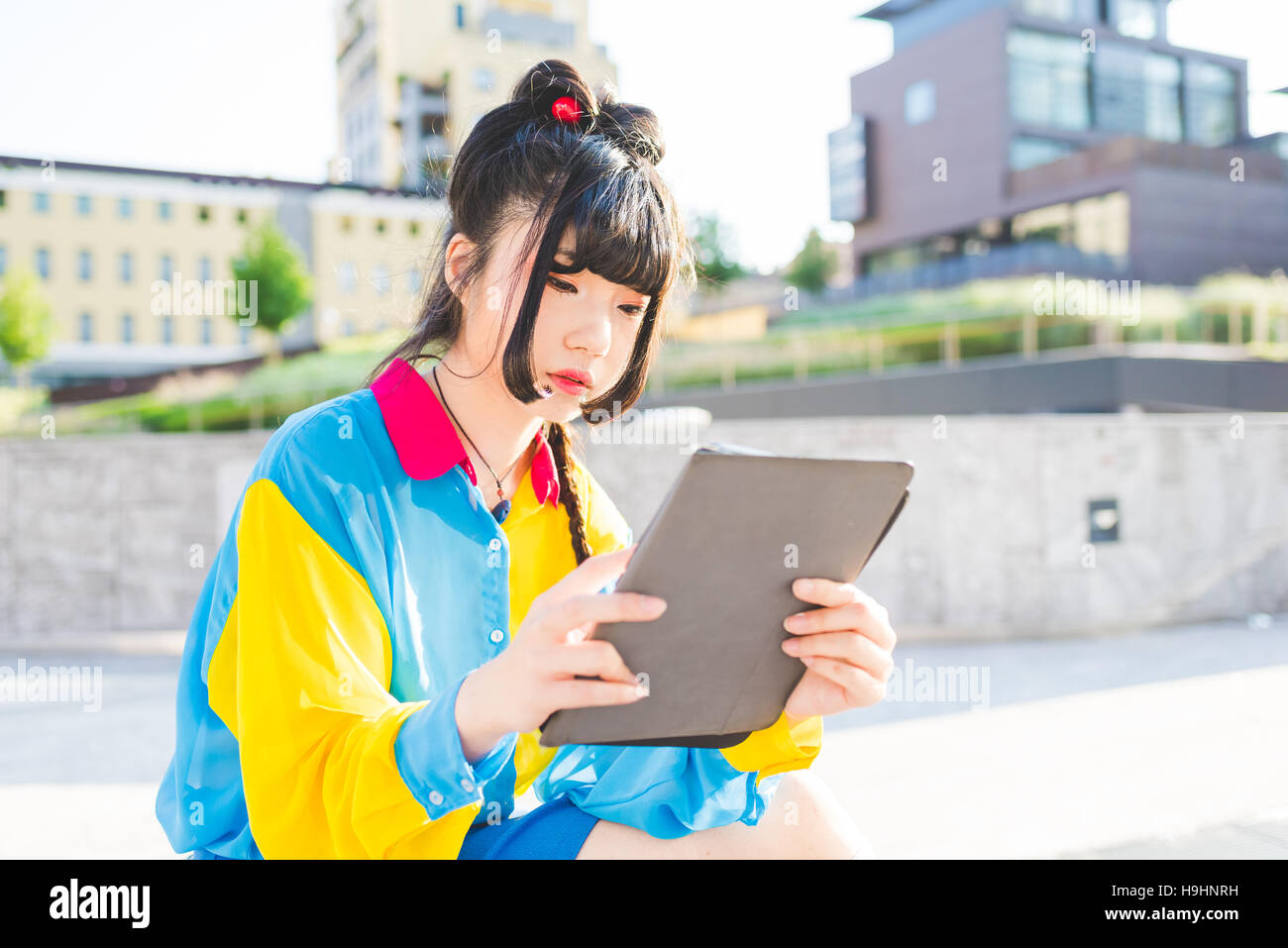 young beautiful asian millennial woman nonconformist outdoor in the ...