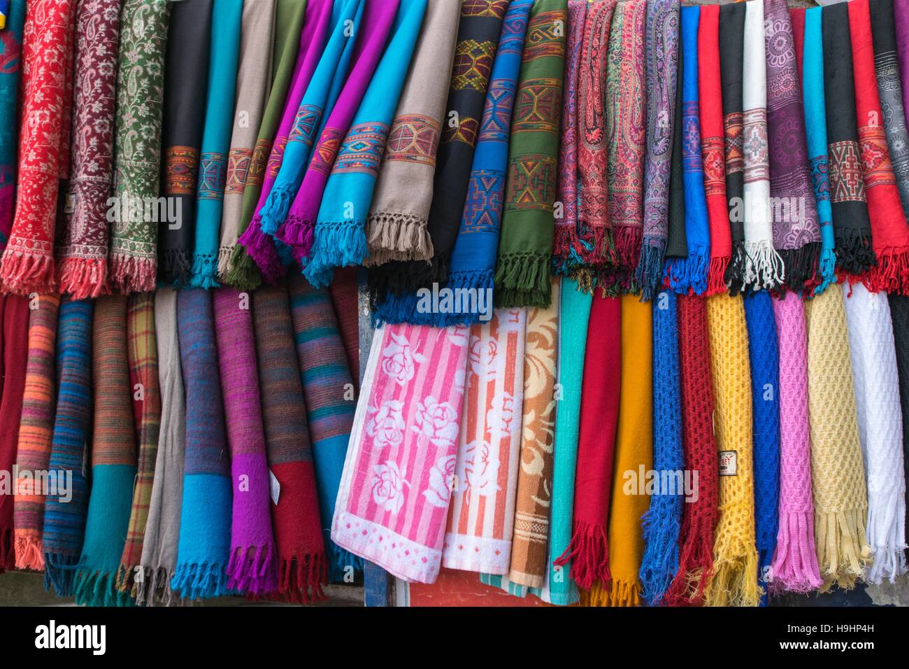 Bright oriental coloured cloth fabric background from Nepal and India ...