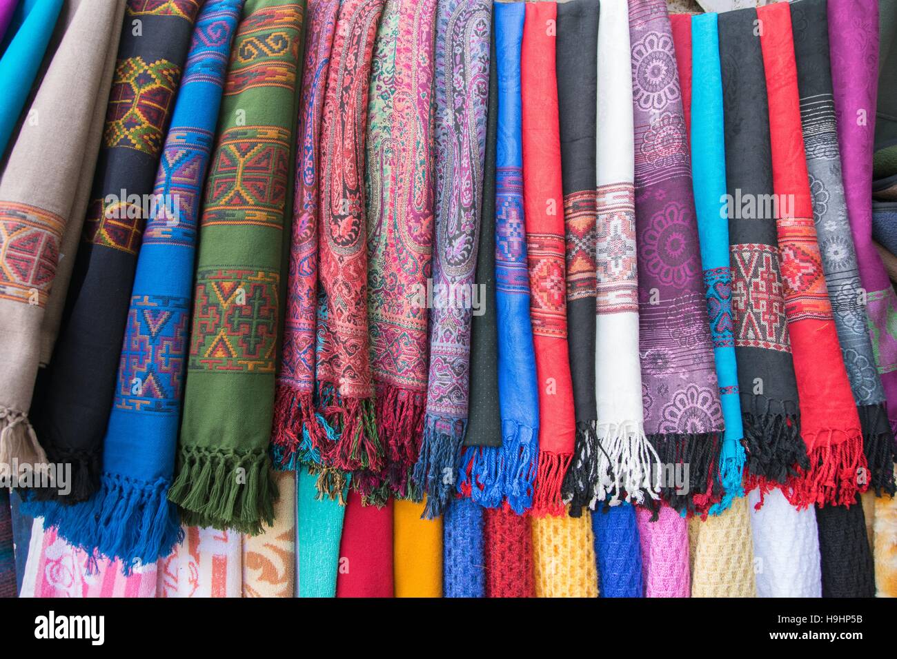 Bright oriental coloured cloth fabric background from Nepal and India ...