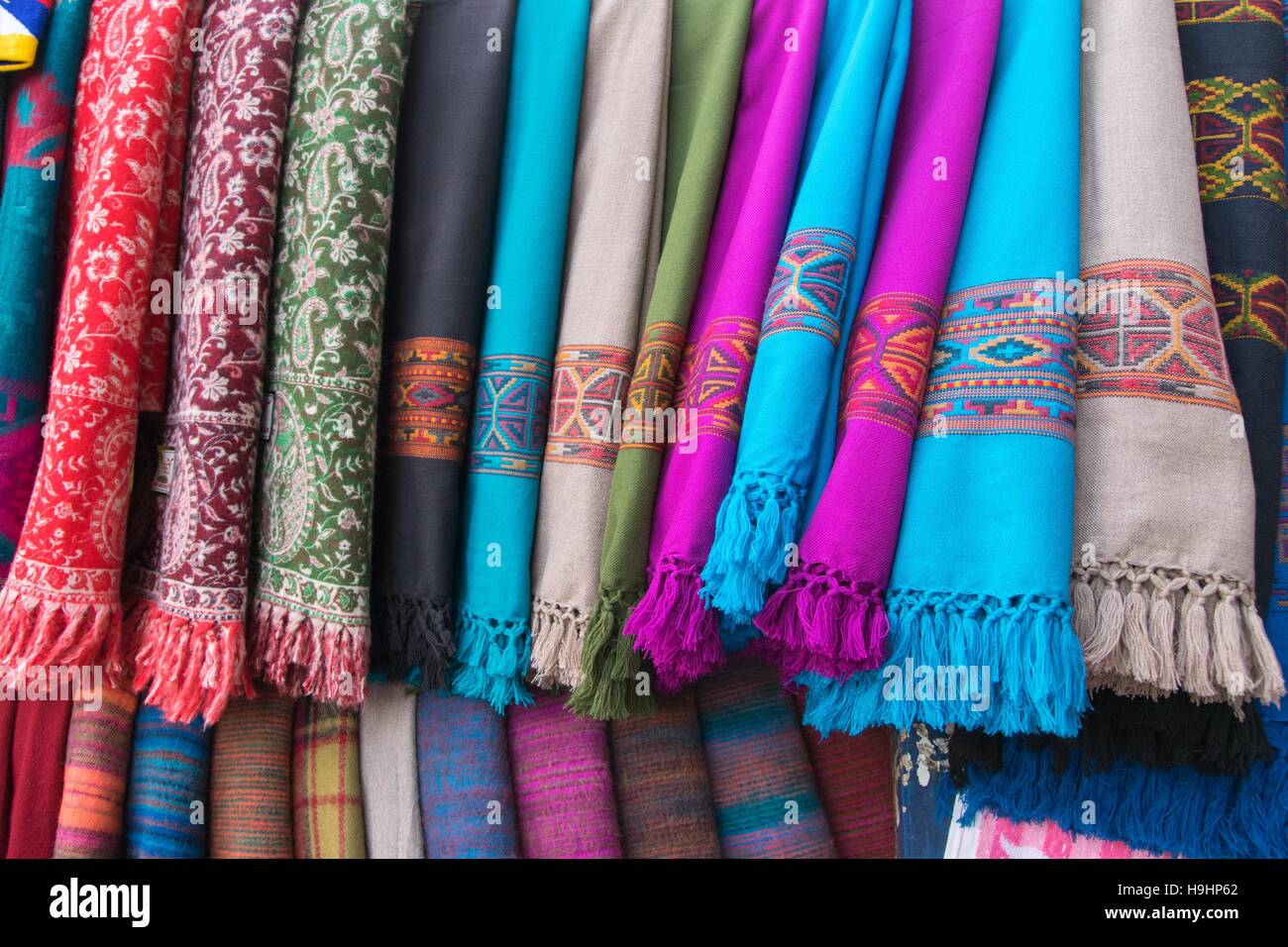 Bright oriental coloured cloth fabric background from Nepal and India ...