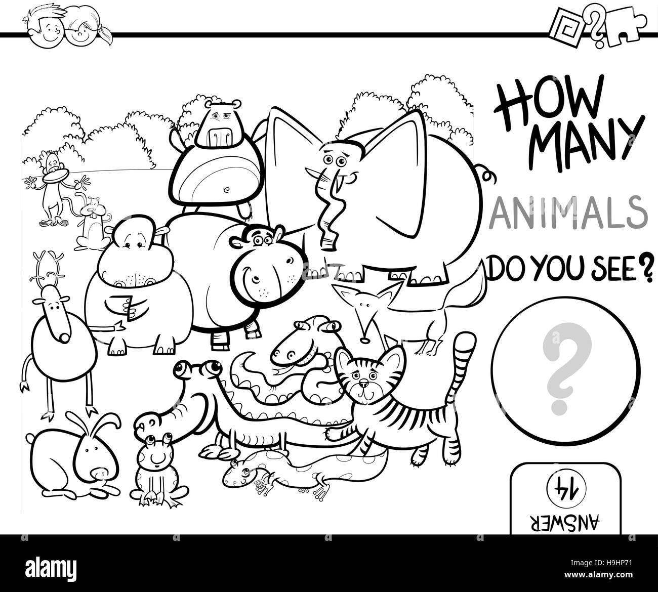 Black and White Cartoon Illustration of Educational Counting Maths ...