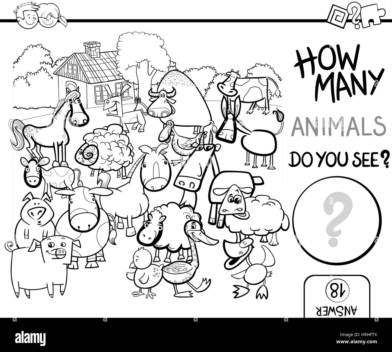 Black and White Cartoon Illustration of Educational Counting Math ...