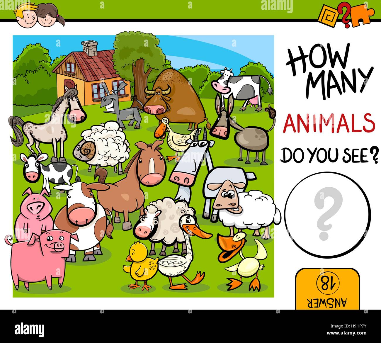 Cartoon Illustration of Educational Counting Math Activity for Children ...