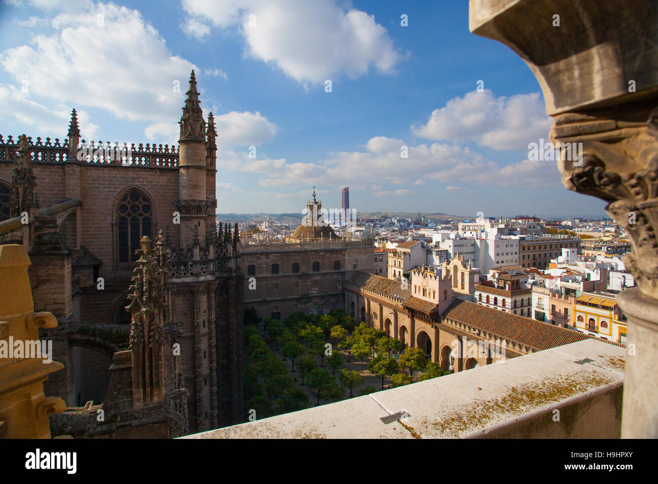 Aerial view from the top of Seville Cathedral, Spain. Seville Cathedral ...