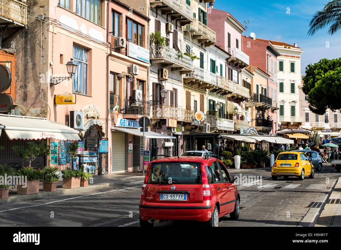 Colorful, Tiled Port Side, Street Scene, With Balconies and Shutters ...