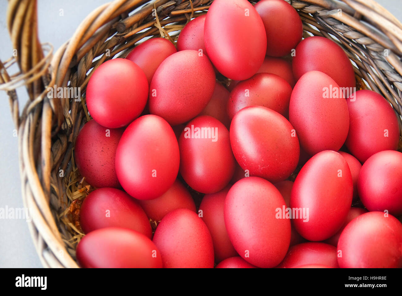 Traditional Greek Orthodox Red Dyed Easter Eggs in a Basket Stock Photo - Alamy