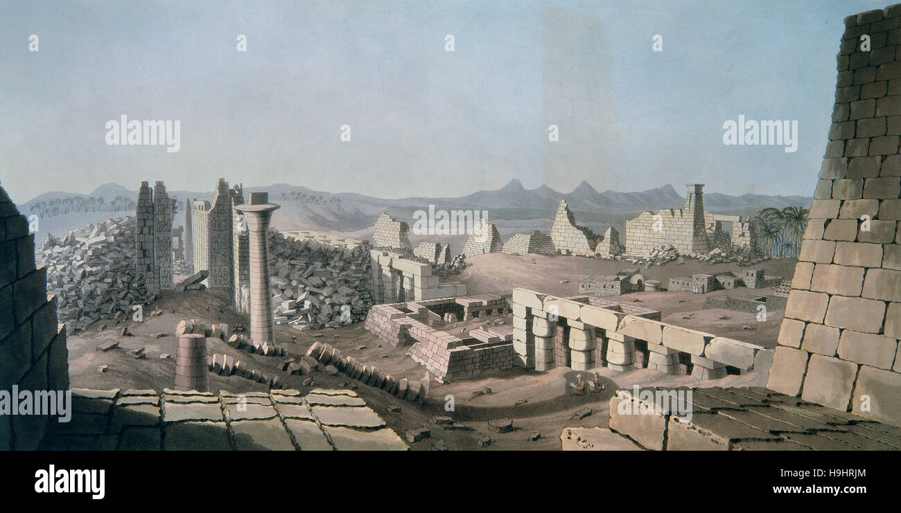 Engraving , view of the ruins of the great temple at Karnak ( carnac ...