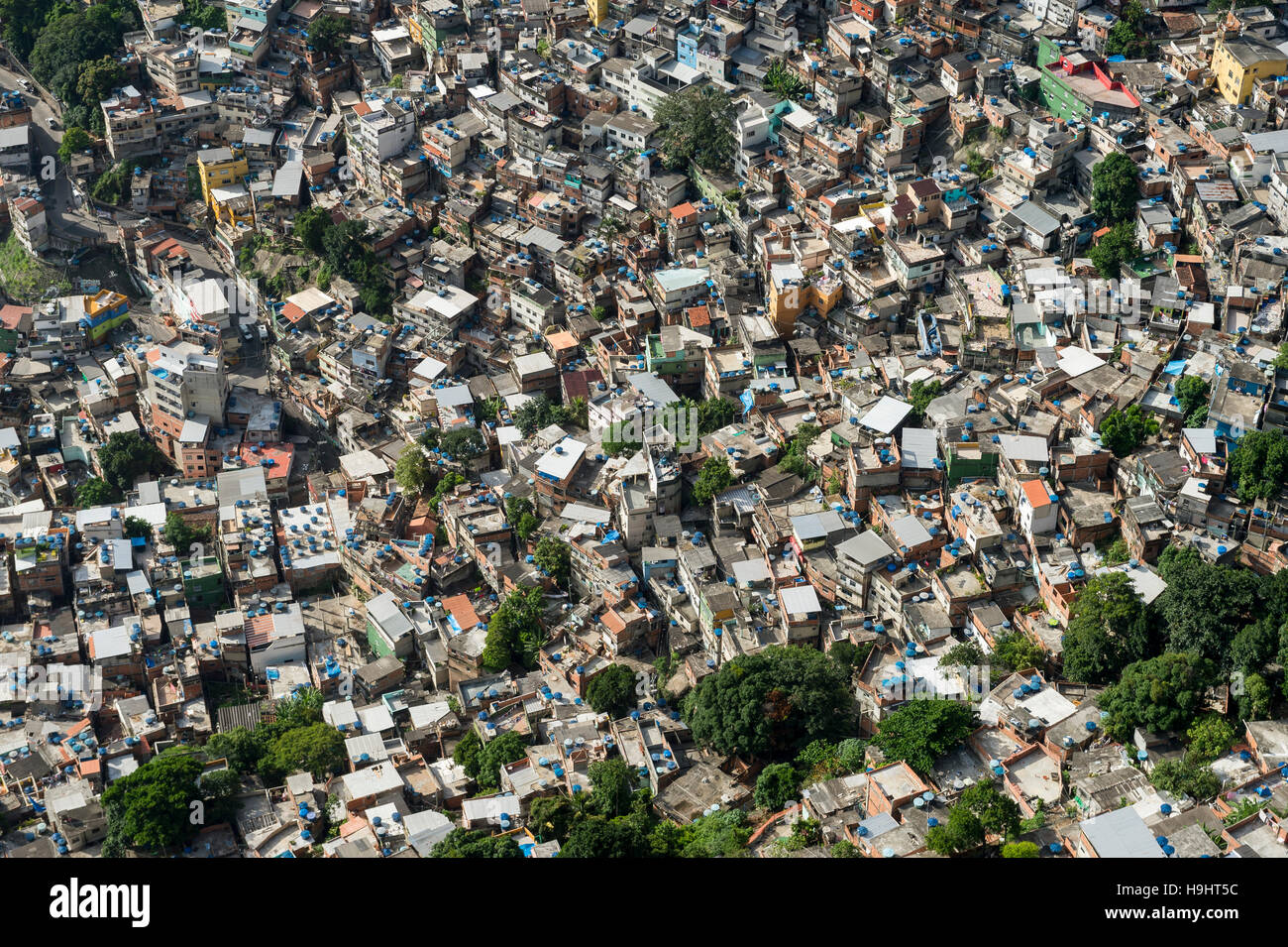 Crowded Brazilian Rocinha favela shanty town spans the valley in Rio de ...