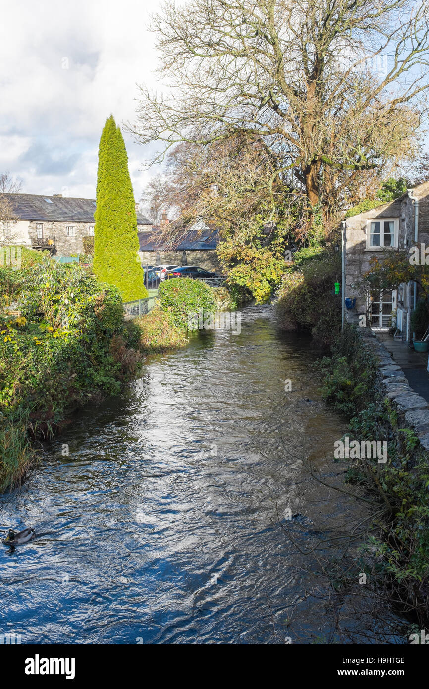 Stream running through the centre of Cartmel village in the Lake ...