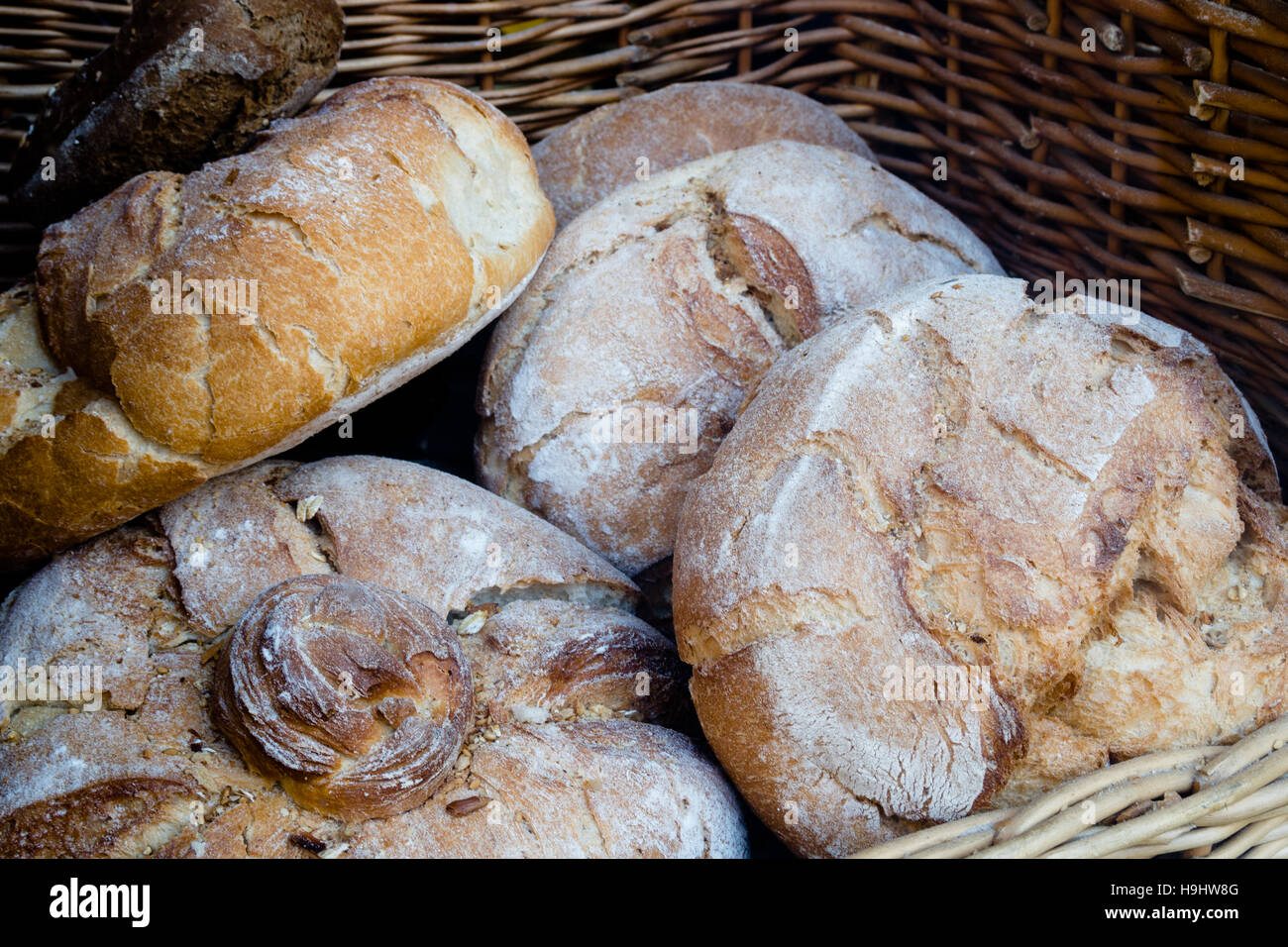 Shopping round bread in bakery Stock Photo - Alamy