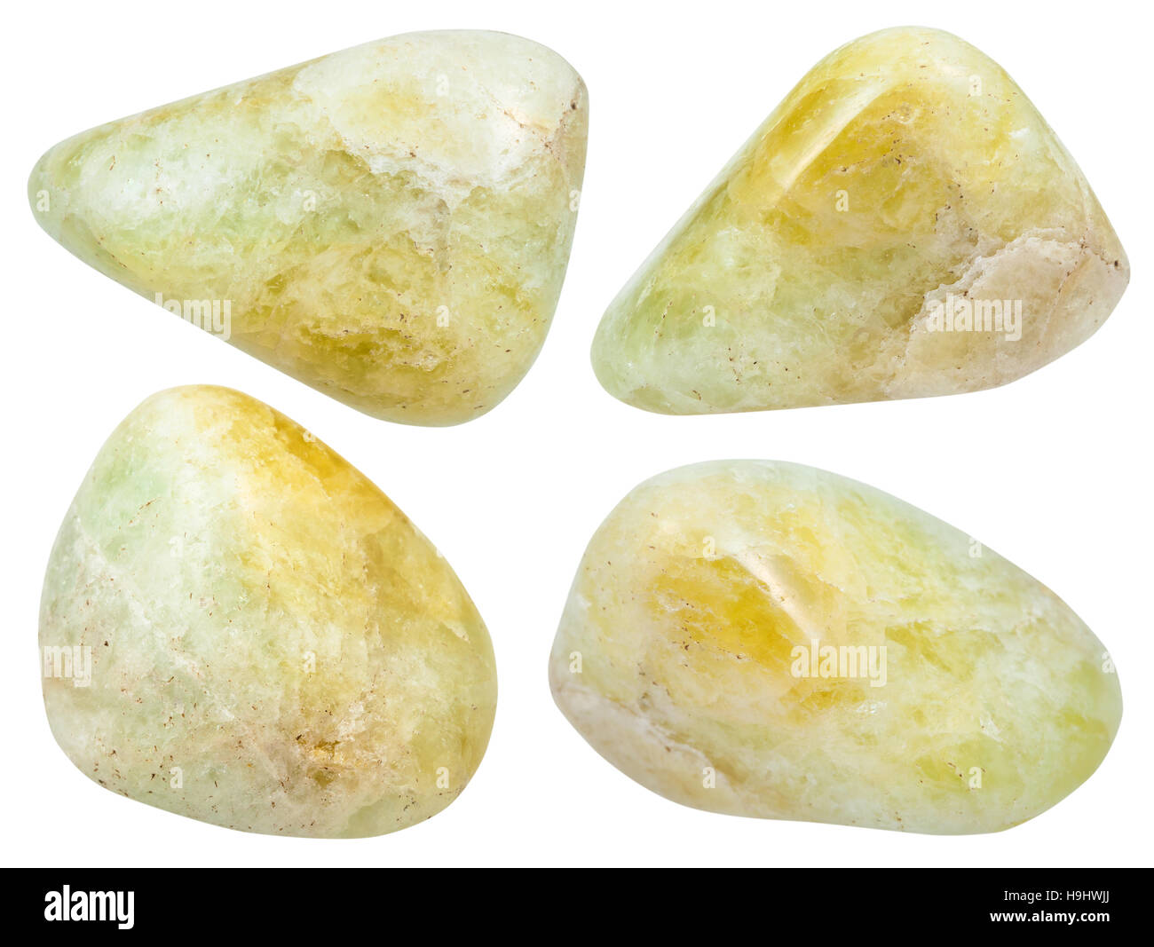 set of various polished datolite gemstones isolated on white background ...