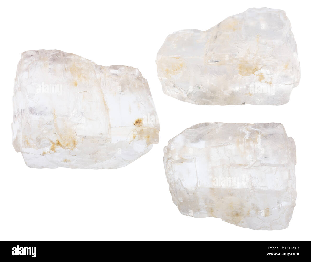 set of various petalite (castorite) minerals isolated on white ...