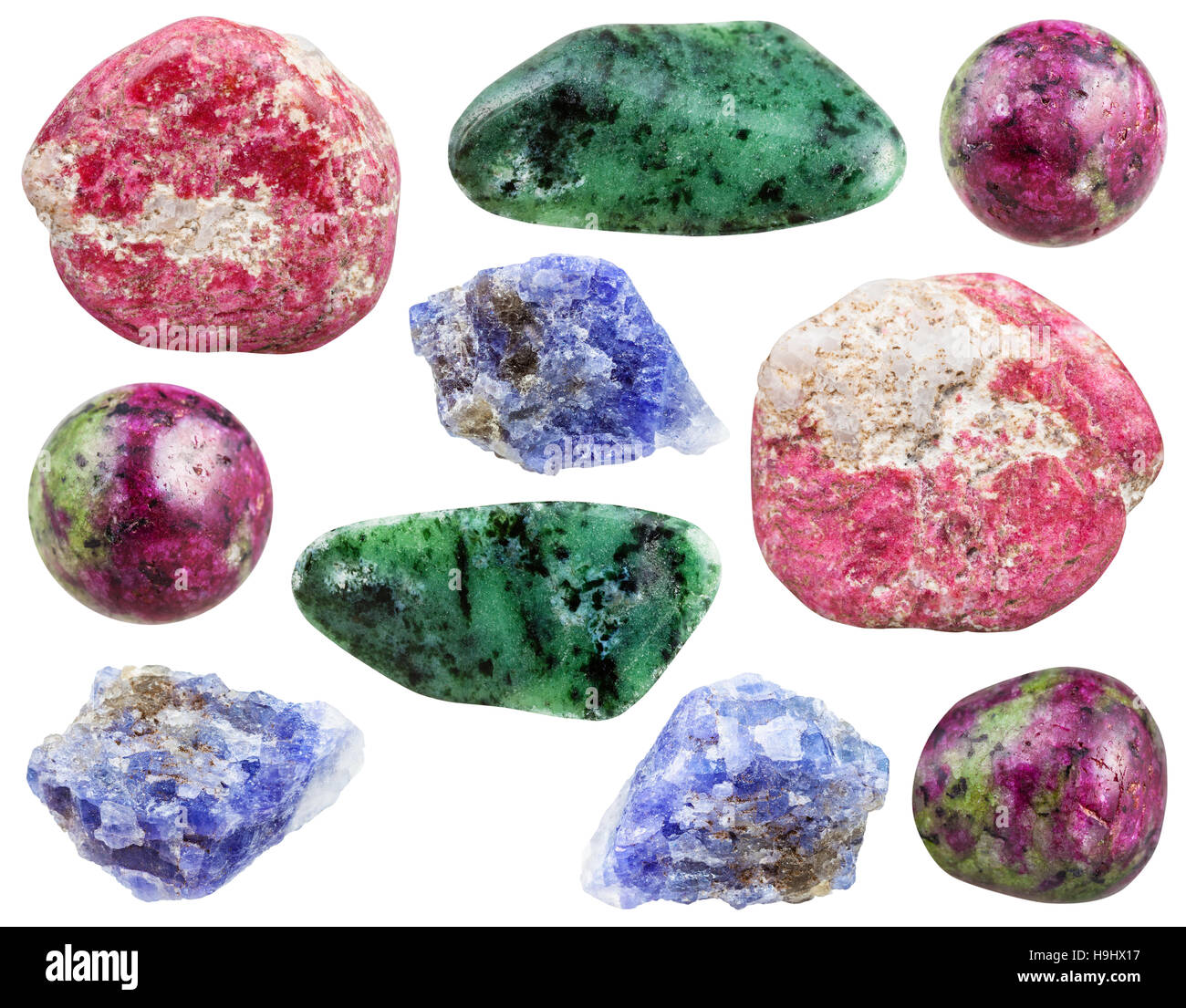 set of various zoisite (tanzanite, anyolite, saualpite, thulite ...