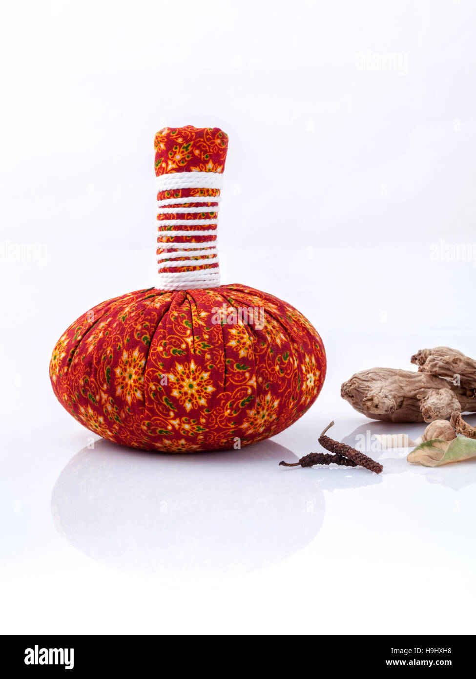 Natural Spa Ingredients herbal compress ball isolate on white ba Stock ...