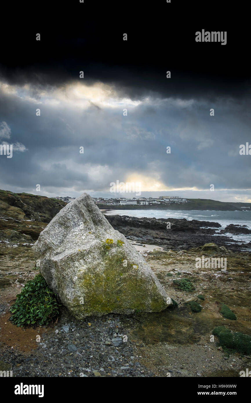 Storm Angus builds over the coast at Newquay in Cornwall Stock Photo ...