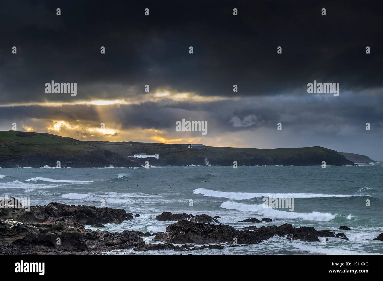 Storm Angus approaches Newquay on the North Cornwall coast Stock Photo ...