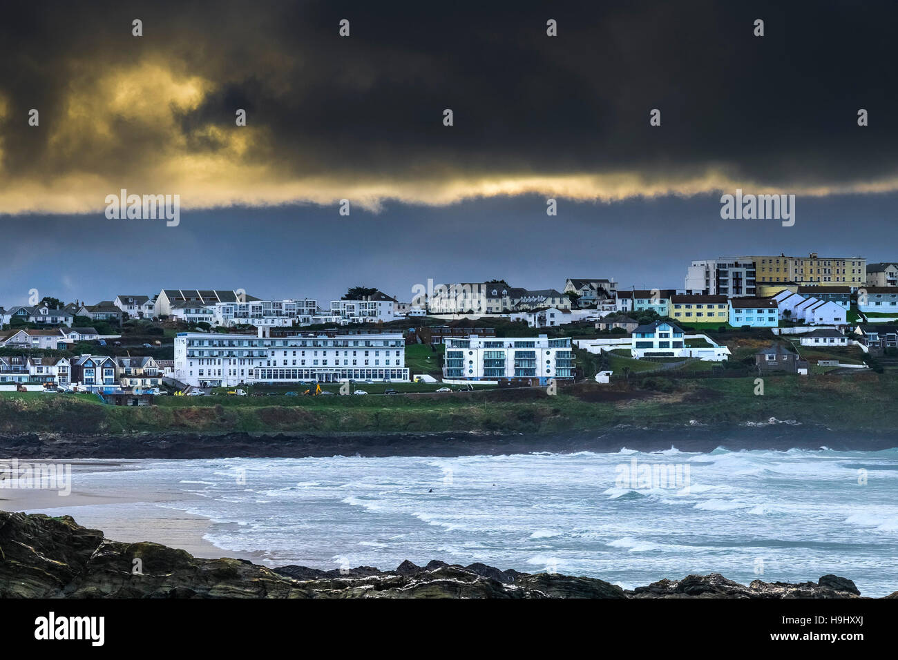 Storm Angus approaches Newquay on the North Cornwall coast Stock Photo ...