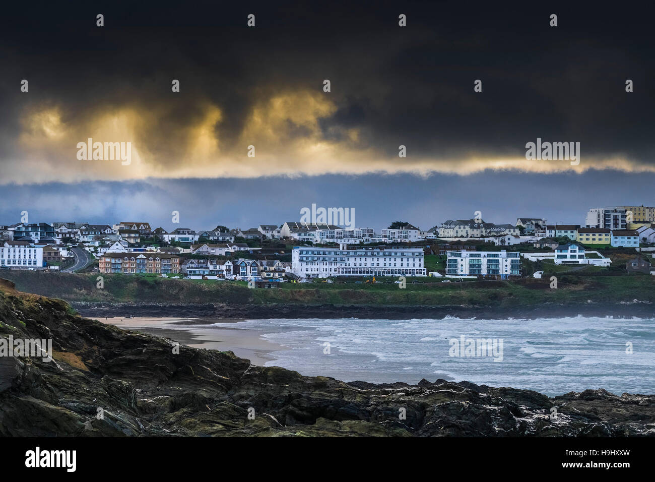 Storm Angus approaches Newquay on the North Cornwall coast. UK weather ...