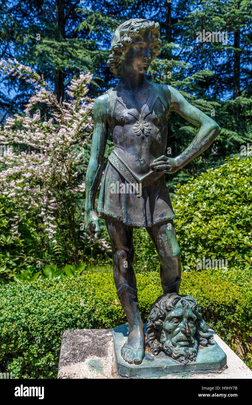 Sculpture copy of Donatello's David and Goliath, the giants head at ...