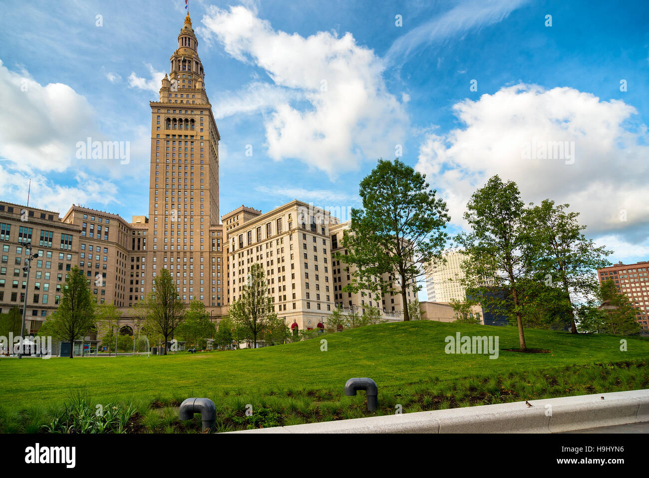 Cleveland’s Terminal Tower stands tall over the newly renovated Public ...