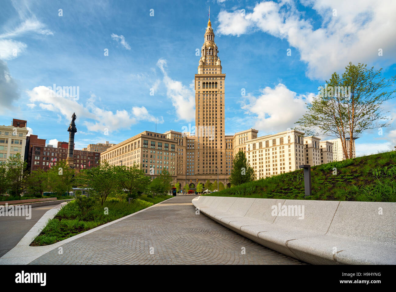 Cleveland’s Terminal Tower stands tall over the newly renovated Public ...