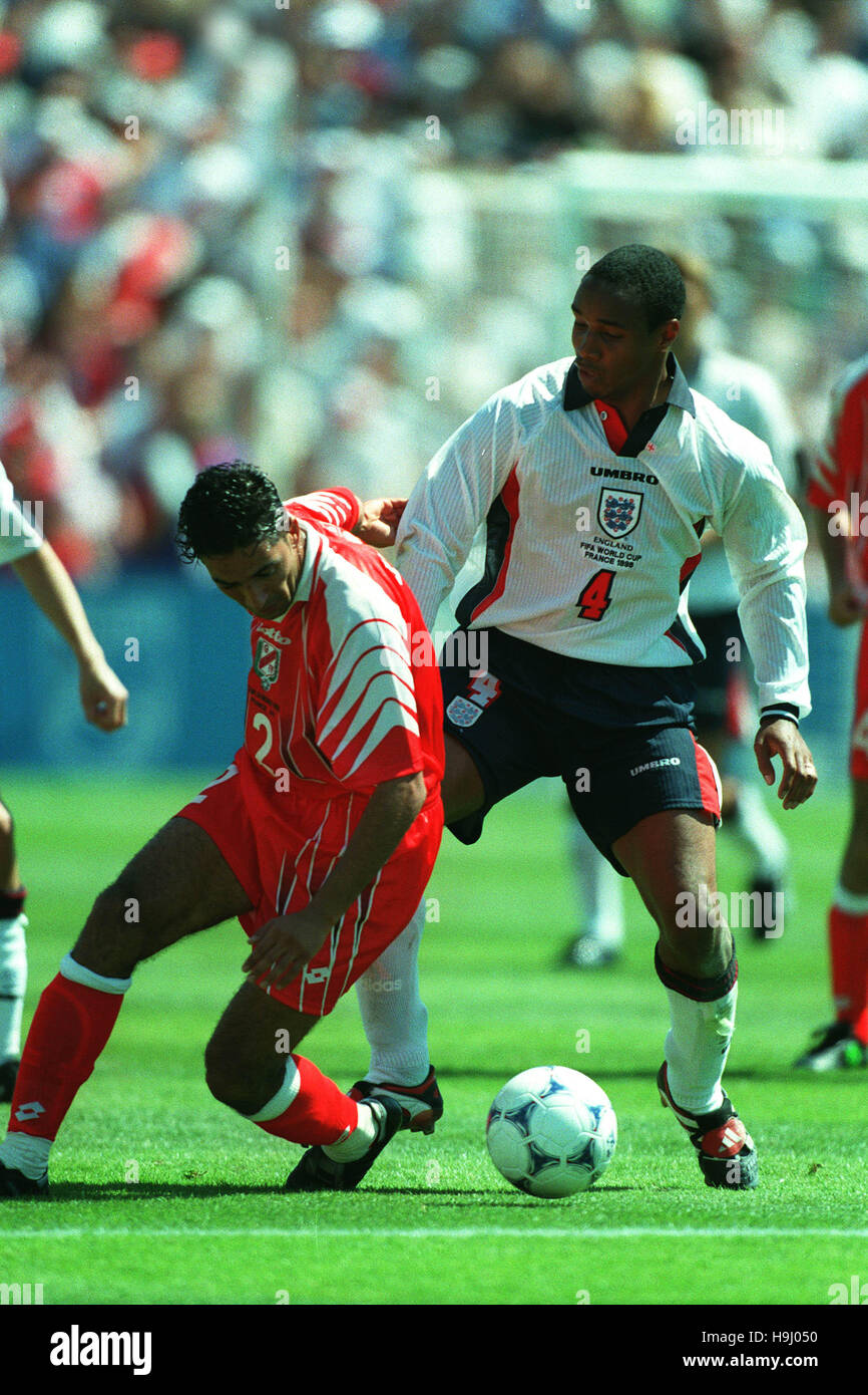 PAUL INCE & IMED BEN YOUNES ENGLAND V TUNISIA 17 June 1998 Stock Photo ...