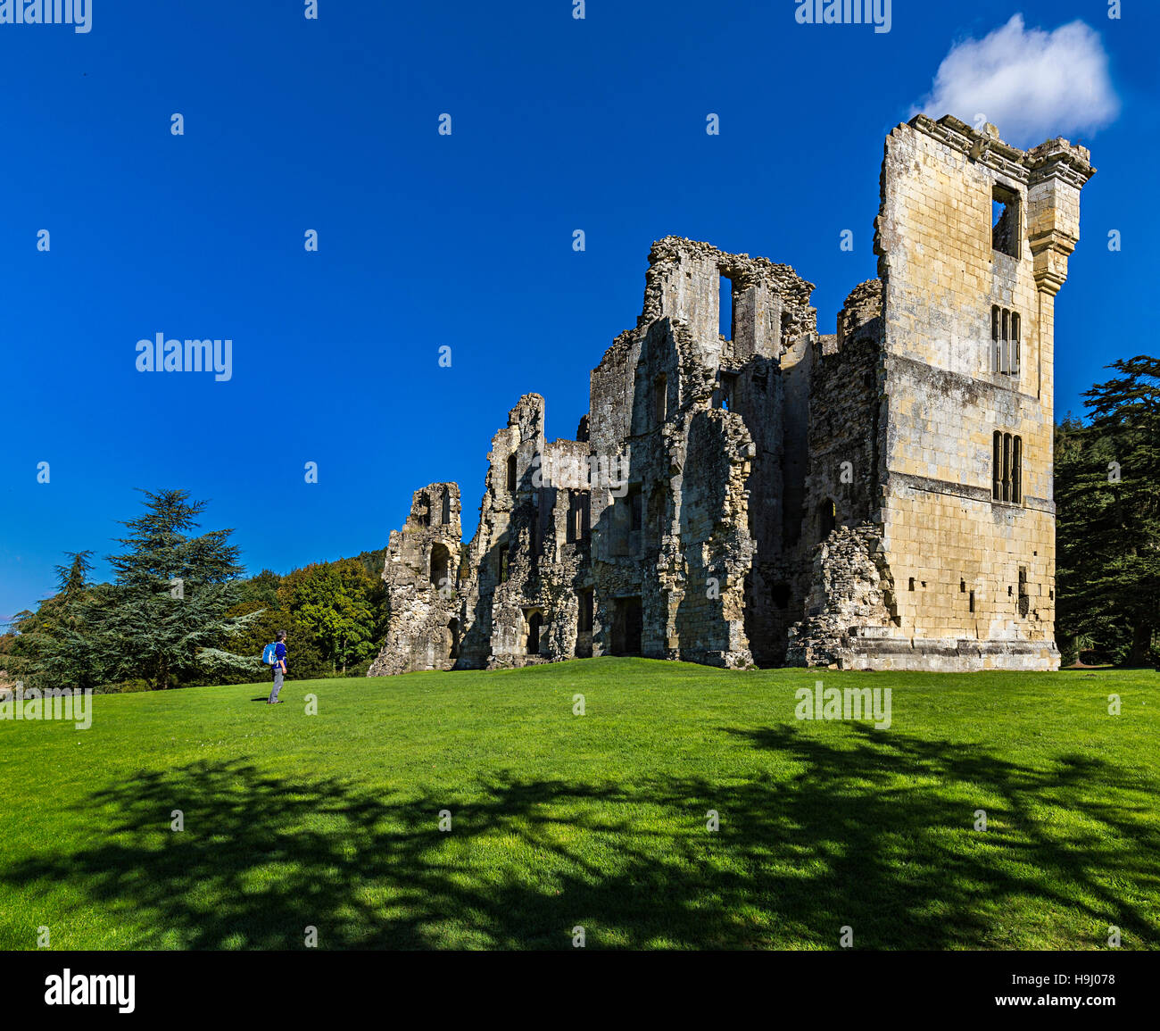 Person looking at ruin of Old Wardour Castle, Wiltshire, England, UK ...