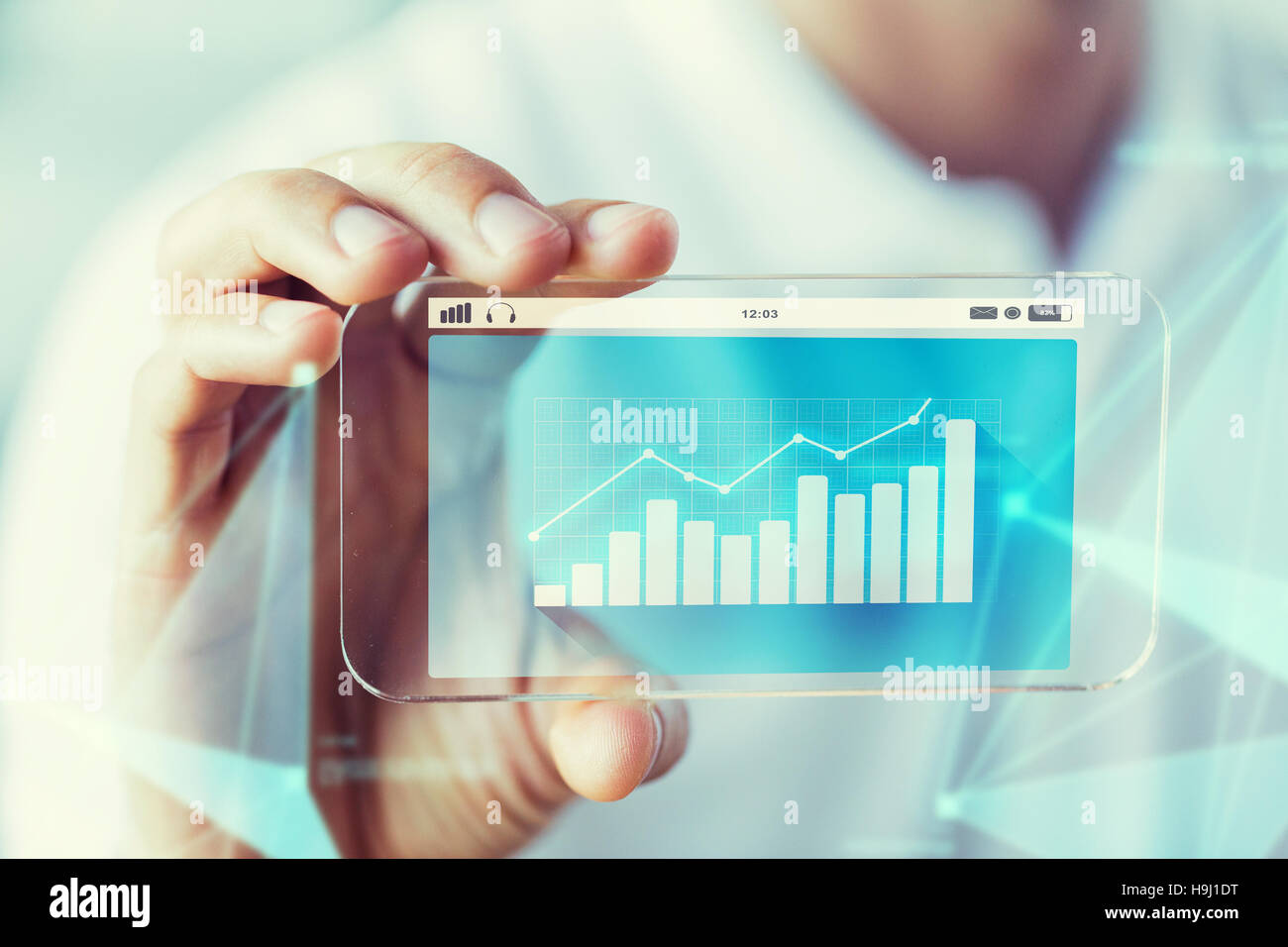close up of male hand with chart on smartphone Stock Photo - Alamy