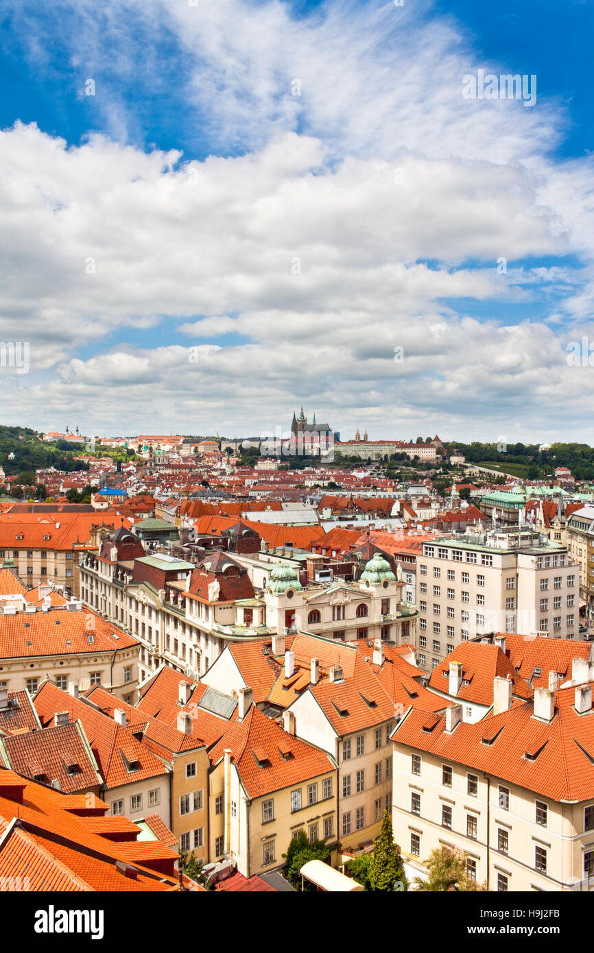 High up view of Prague with St. Vitus cathedral in the distance Stock ...