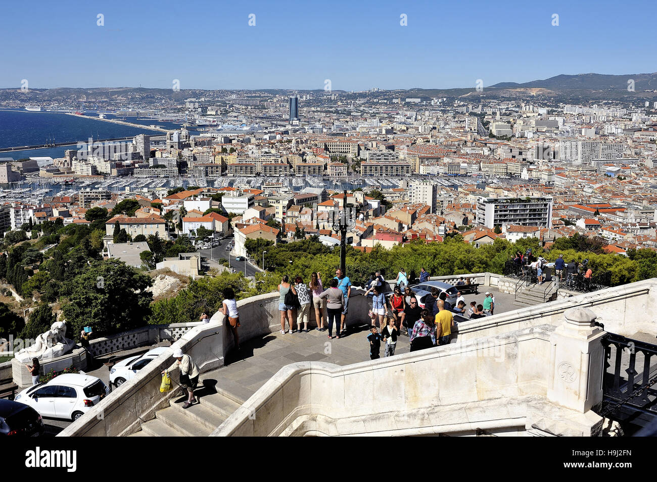 Aerial view of Marseille was taken from the top of Notre Dame de la ...