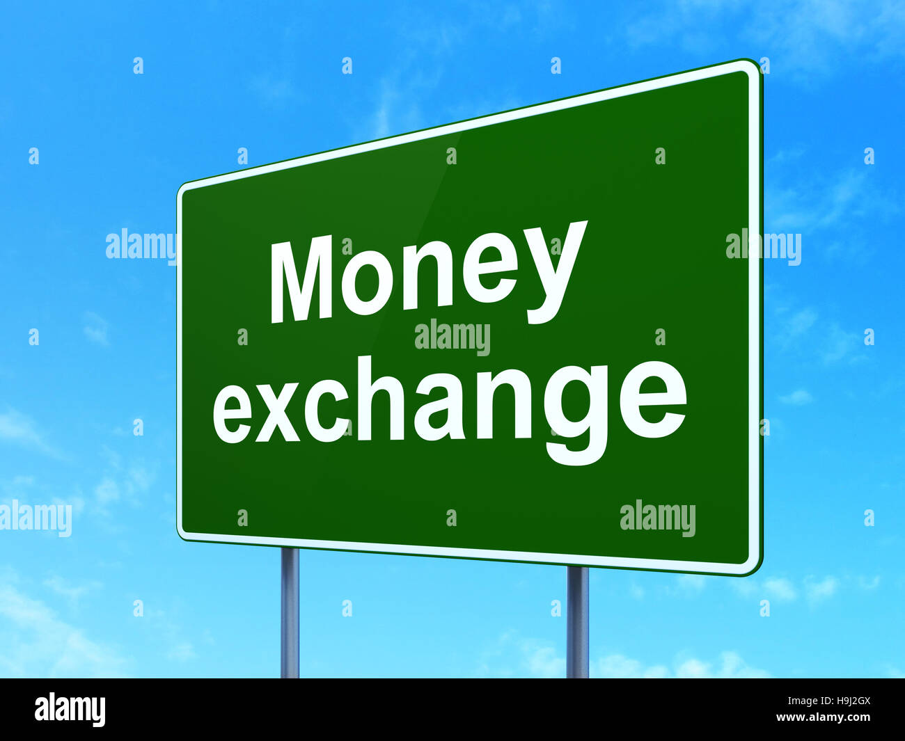 Banking concept: Money Exchange on road sign background Stock Photo - Alamy