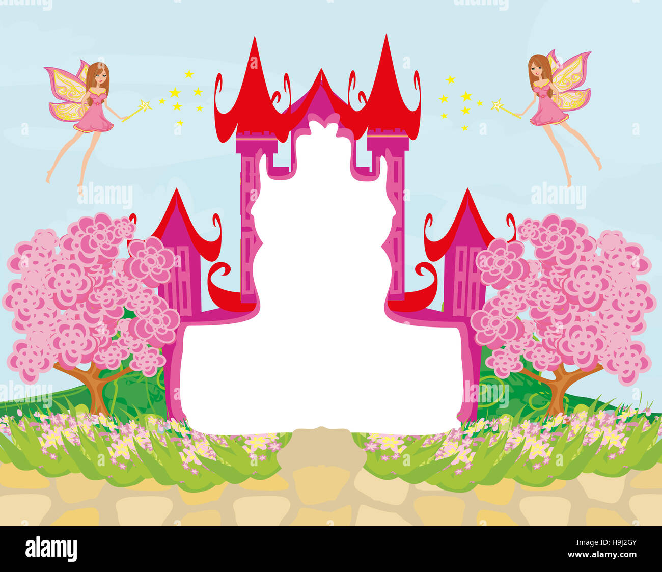 Beautiful fairytale pink castle frame hi-res stock photography and ...