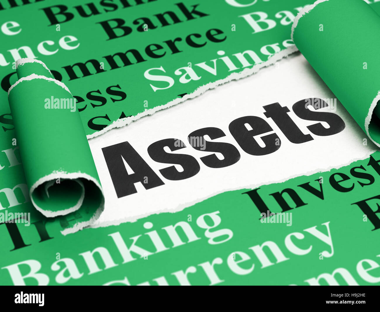 Banking concept: black text Assets under the piece of torn paper Stock ...