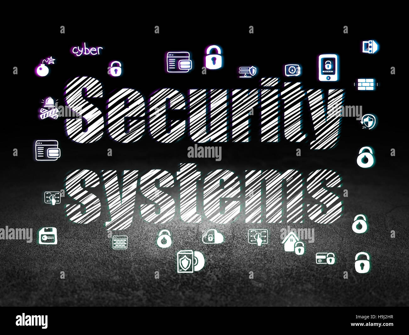Safety concept: Security Systems in grunge dark room Stock Photo - Alamy