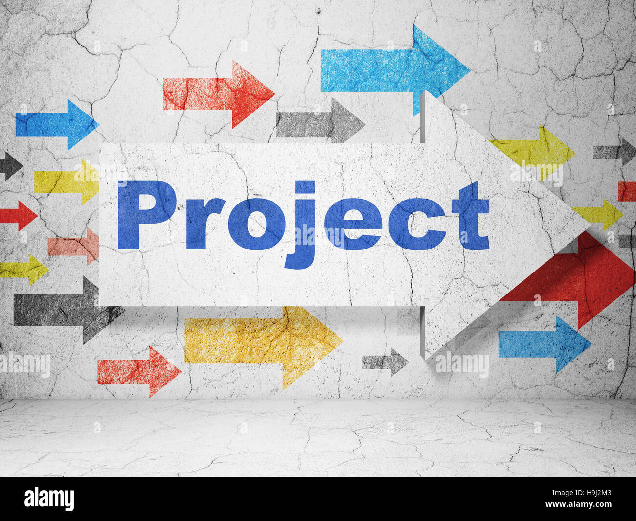 Business concept: arrow with Project on grunge wall background Stock ...