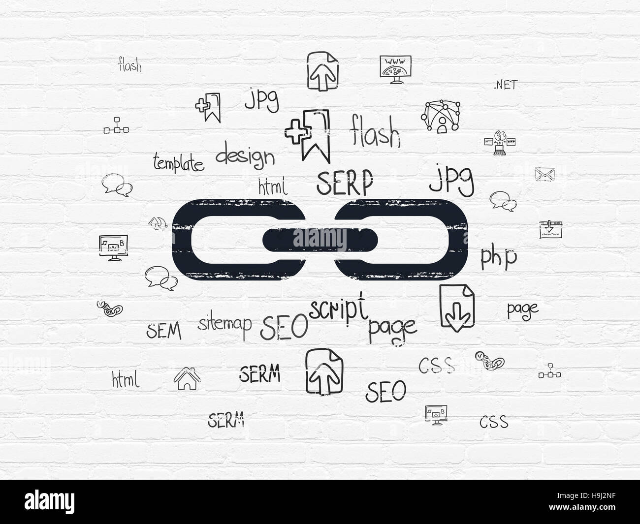 Web development concept: Link on wall background Stock Photo - Alamy