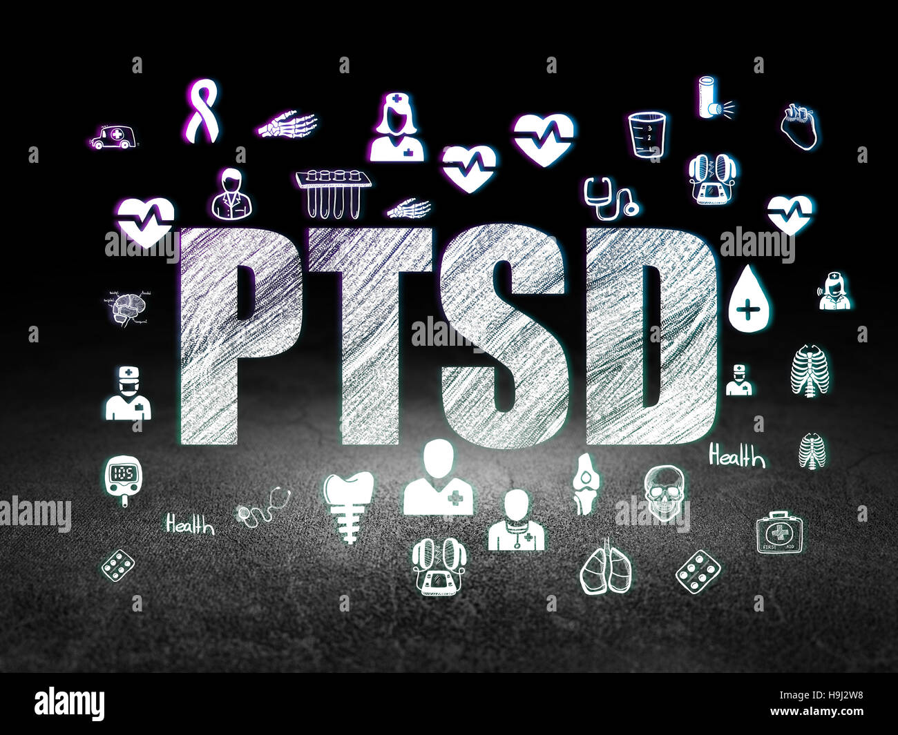 Healthcare concept: PTSD in grunge dark room Stock Photo - Alamy