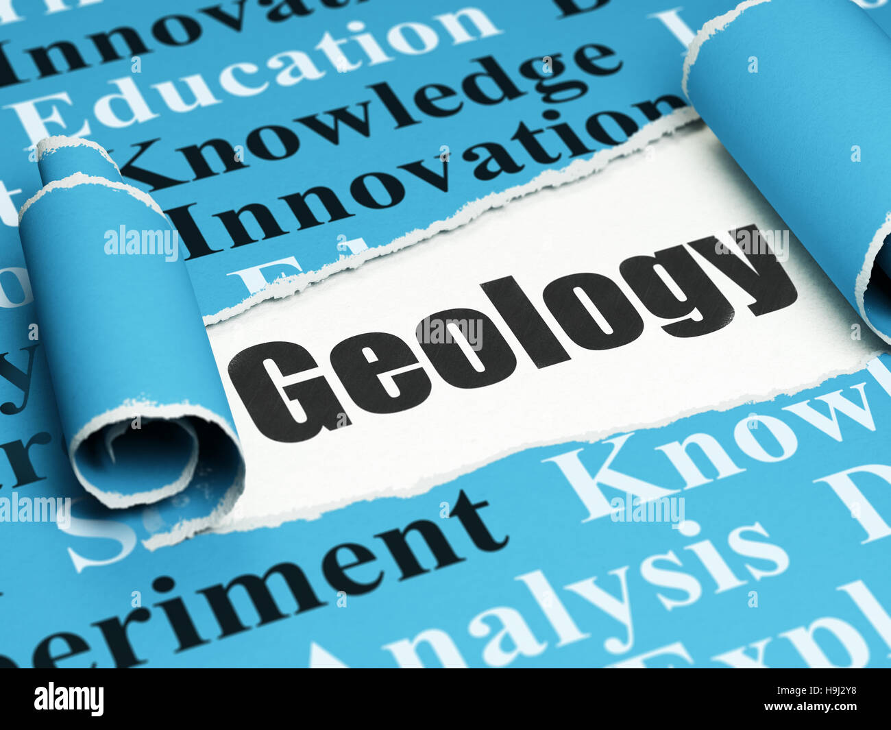 Science concept: black text Geology under the piece of torn paper Stock ...