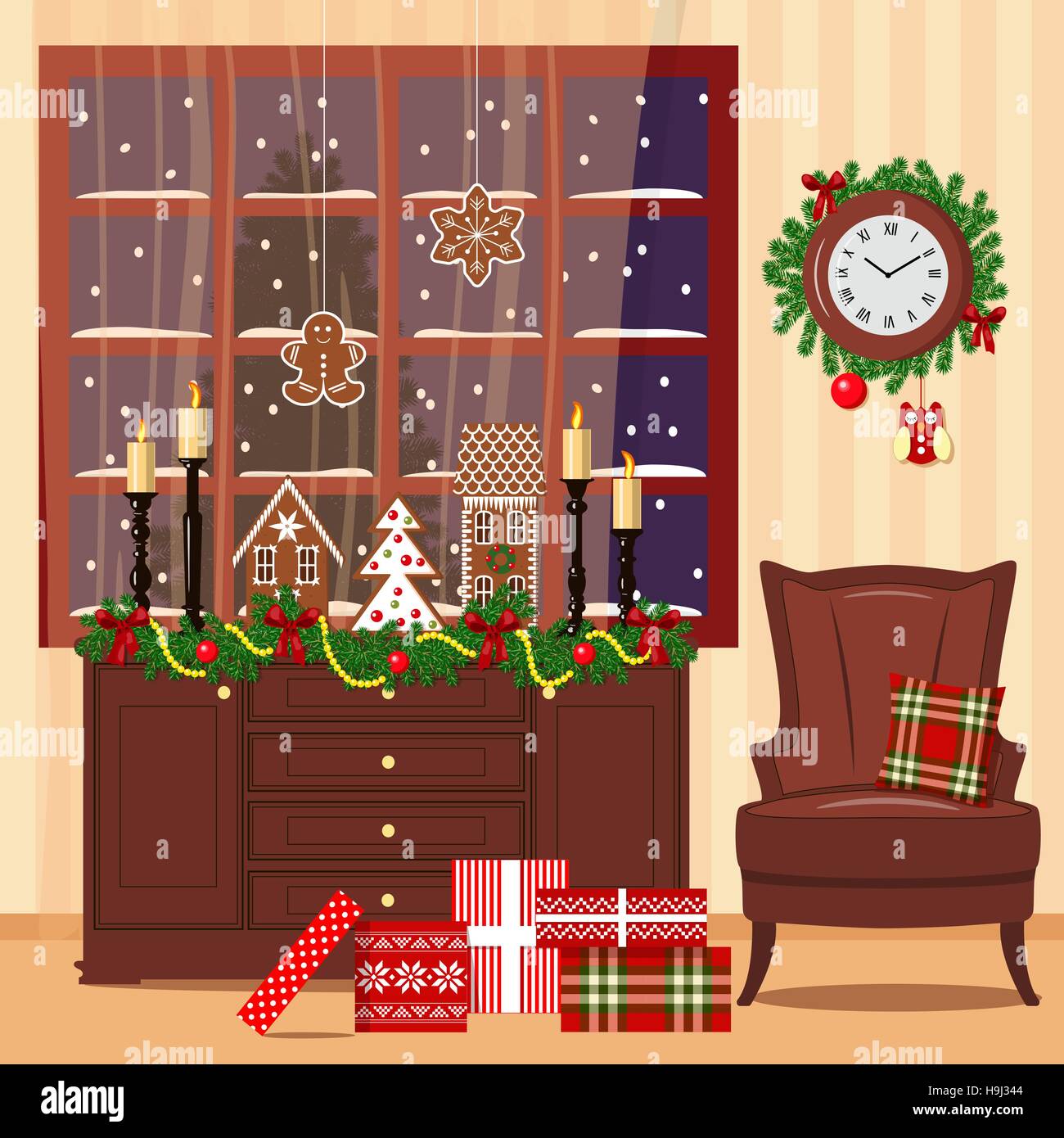 Christmas decorated window Stock Vector Images - Alamy