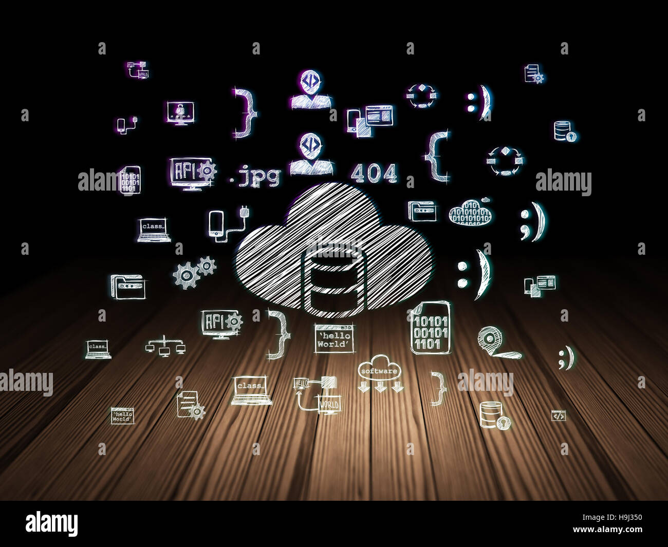 Software concept: Database With Cloud in grunge dark room Stock Photo ...
