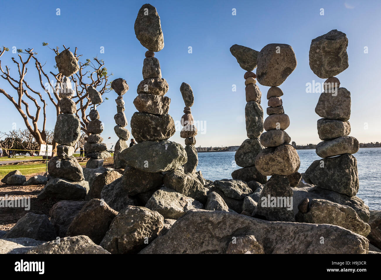artistic rock piling at seaport village on san diego bay Stock Photo ...